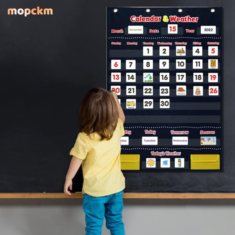 [mopckm] Calendar and Weather Pocket Chart & 4 Hooks Schedule Pocket ...