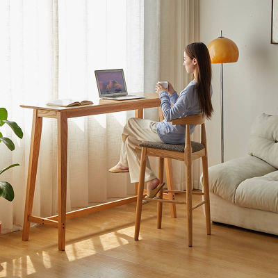 Solid wood bar table home balcony narrow living room high foot against ...
