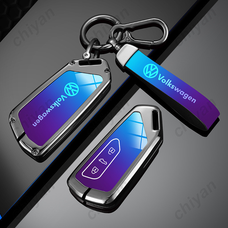 Zinc Alloy Glossy Gradient Leather Car Smart Key Case Cover Shell Fob ...