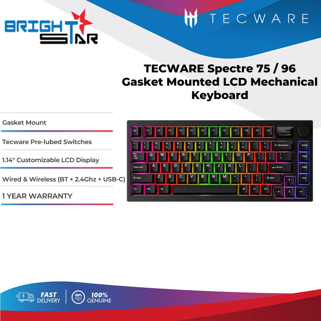 TECWARE SPECTRE 75 / SPECTRE 96 Gasket Mounted LCD Mechanical Keyboard ...