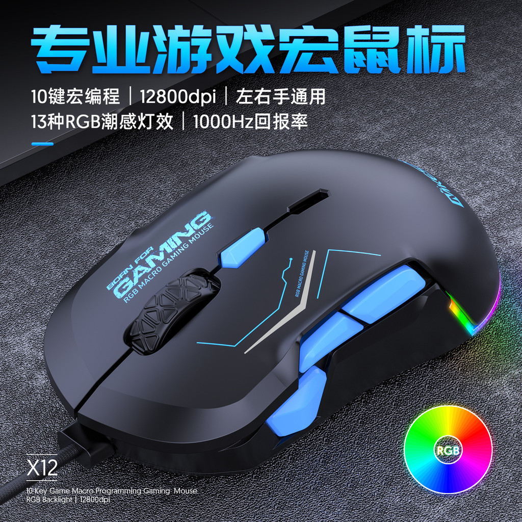 12800dpi Left Right Hand Symmetrical 10 Button RGB Macro Definition ...