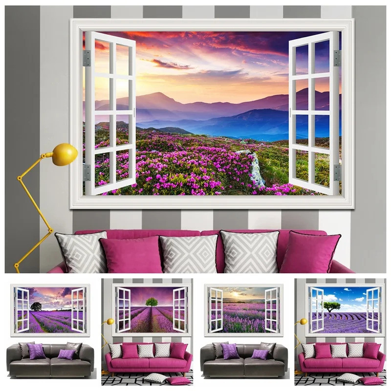 Custom wallpaper mural lavender landscape sticker wallpaper, window ...