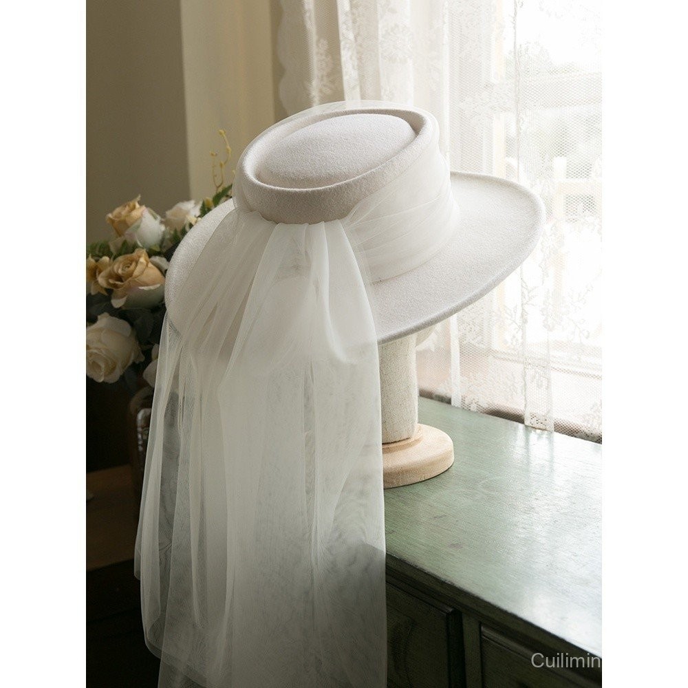 Sg2020 New French Top Hat Veil Retro Woolen Elegant White Top Hat ...