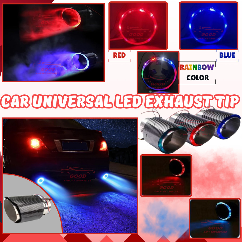 63mm Universal Car Led Exhaust Muffler Light Flaming Tip Pipe carbon ...