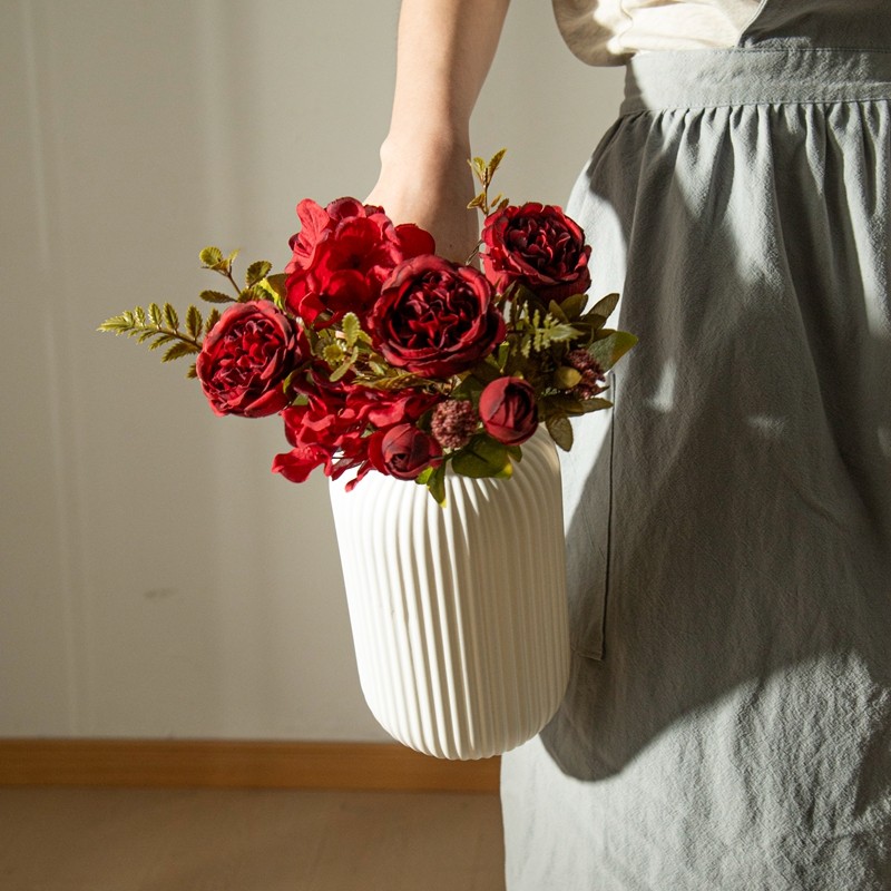 Nordic Style Vases Strip Pattern Flowers Vessels Round Mouth Flower ...