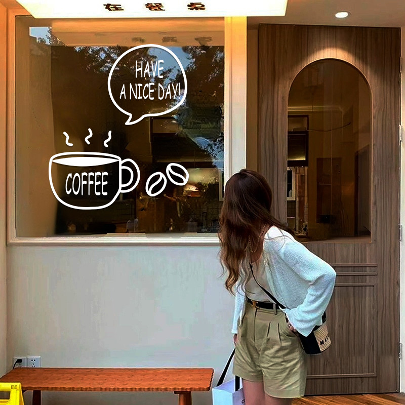 Creative Coffee Shop Glass Door Window Decoration Anti-collision Coffee ...