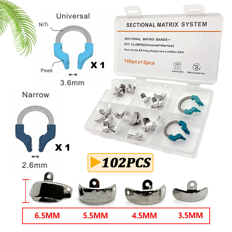 102Pcs/box Dental Matrix Band Sectional Contoured Matrix System Metal ...