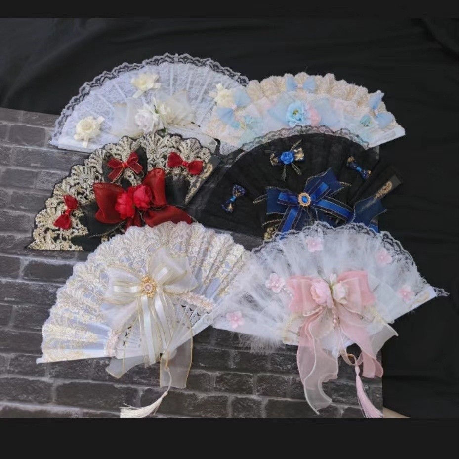 Lolita Folding Fan Palace Fan Japanese Retro Lace lolita Flower Wedding ...