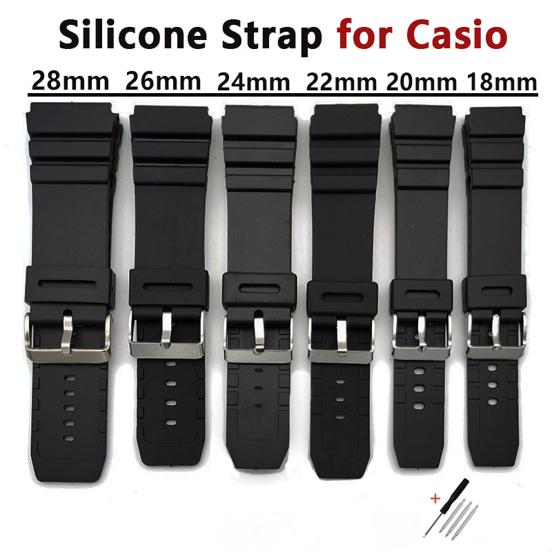 18 20 22 24 26 28mm Black Silicone Watch Strap for Casio G-shock ...