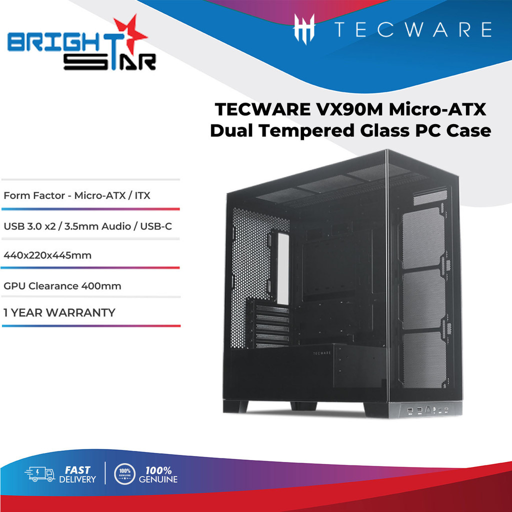 TECWARE VX90M Micro-ATX Dual Tempered Glass PC Case - Black | Shopee ...