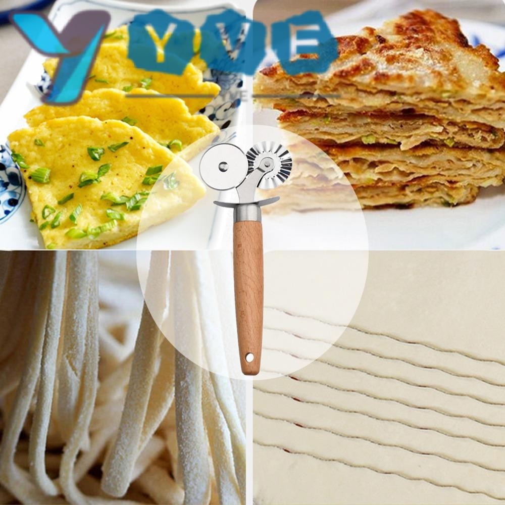 YVE Ravioli Cutter Wheel, with Long Wooden Handle Double Roller Pastry ...