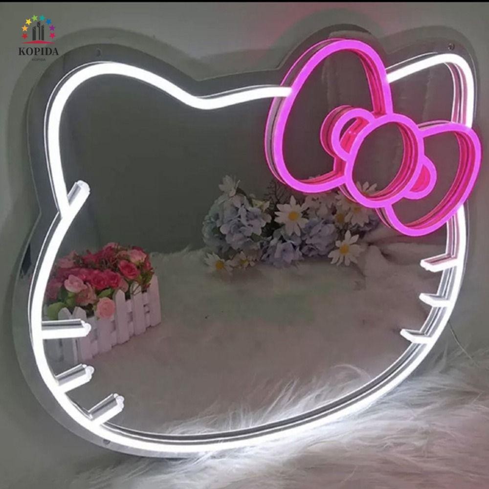 WILLIS Neon LED Wall Mirror, Cartton Super Bright Kitty Cat Mirror ...