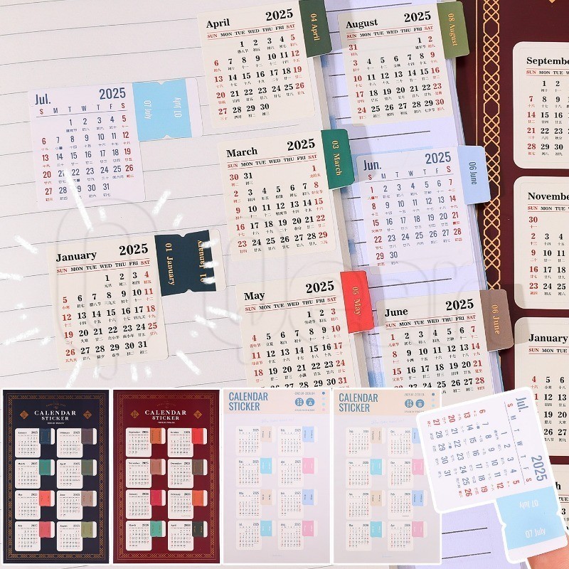 2025 Calendar Index Stickers - Calendar Bookmarks - Yearly Monthly ...