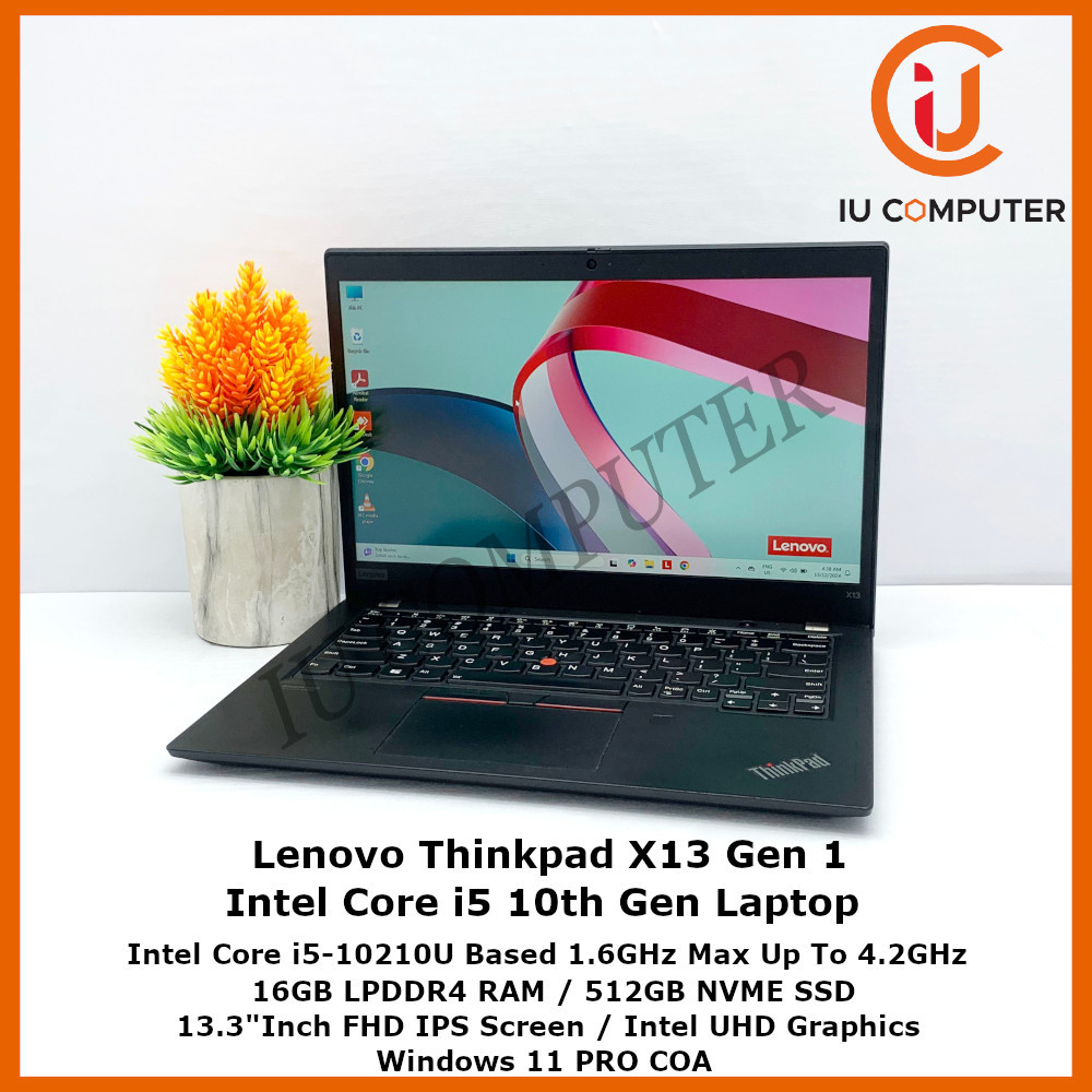 LENOVO THINKPAD X13 GEN 1 INTEL CORE I5-10210U 16GB LPDDR4 RAM 512GB NVME SSD USED LAPTOP ...