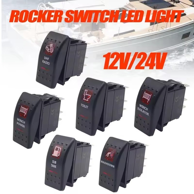 5pin Red LED Light Rocker Switches 20A/12V 10A/24V on/Off Toggle ...