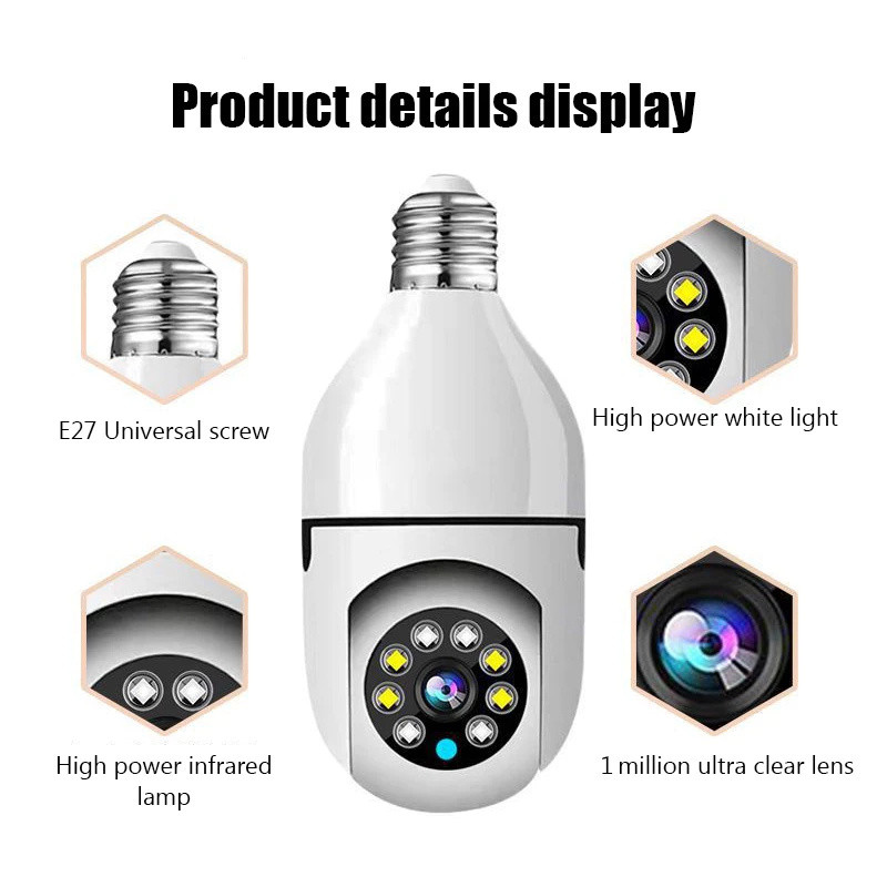 Wifi E27 Bulb Surveillance IP Camera Night Vision Wireless Home 2MP ...