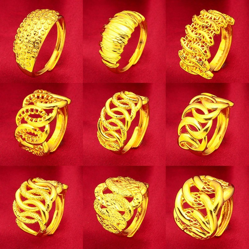 Vietnamese Gold Placer Fashion Wide-brimmed Twist Ring Men Women Gold ...