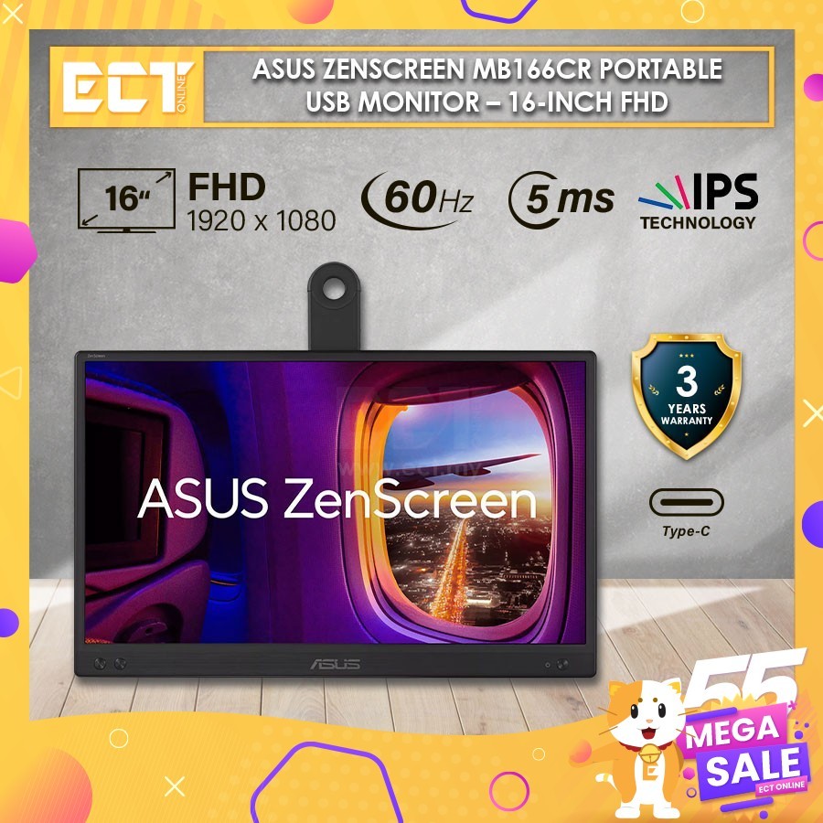 Asus ZenScreen MB166CR Portable USB Monitor- 16 inch Full HD, IPS, USB ...