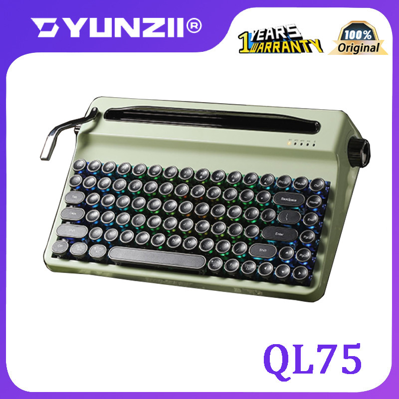 YUNZII QL75 typewriter mechanical keyboard Bluetooth Wireless three ...