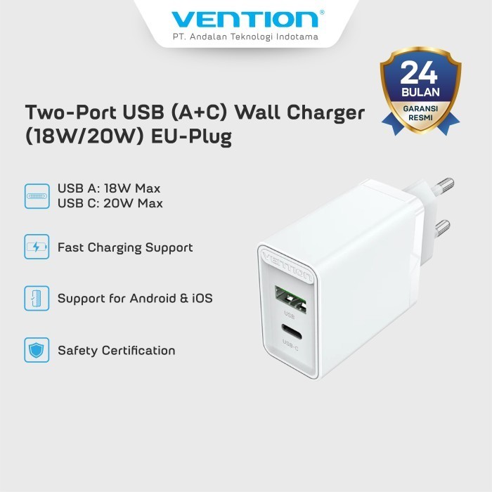 Vention USB Charger Head Adapter (A+C) 20W PD For Apple Iphone Android ...