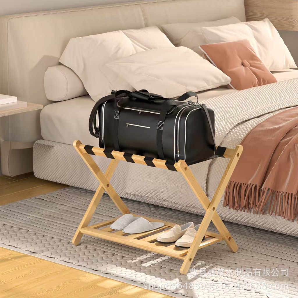 Portable Wooden Suitcase Stand Foldable B & B Hotel Luggage Rack Double ...