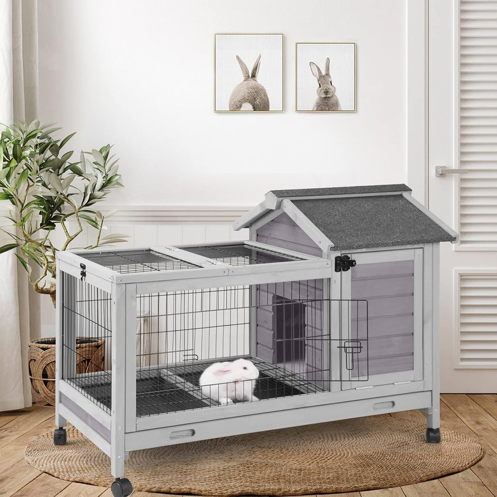 Rabbit Hutch Indoor Outdoor Rabbit Cage Bunny Cage with Run,No Leak ...