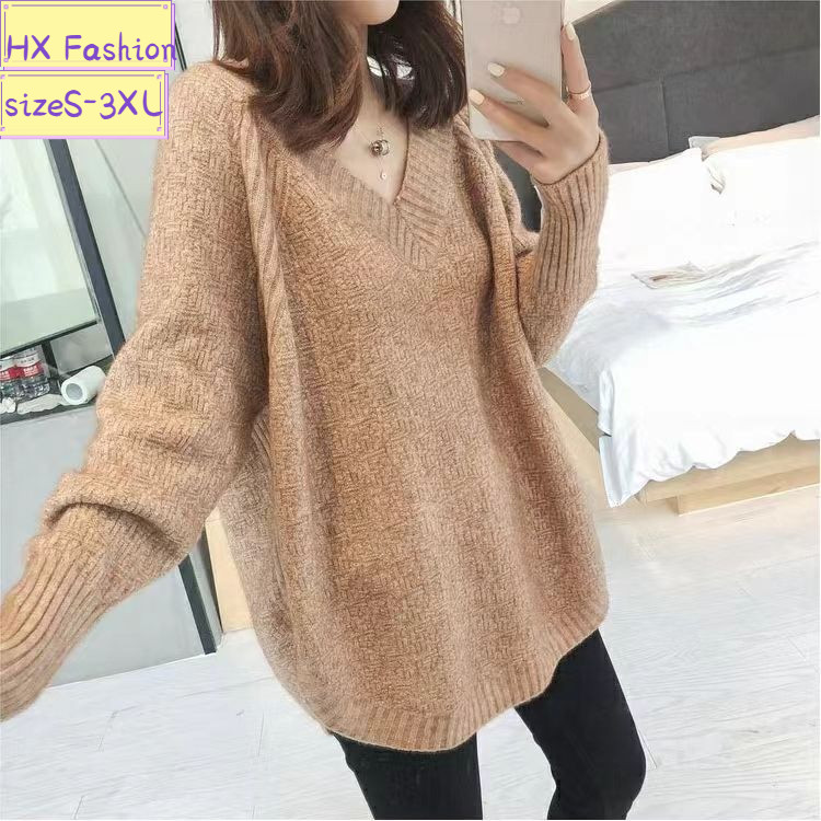 HX Fashion V-neck sweater women's loose slouchy style underwear with a ...
