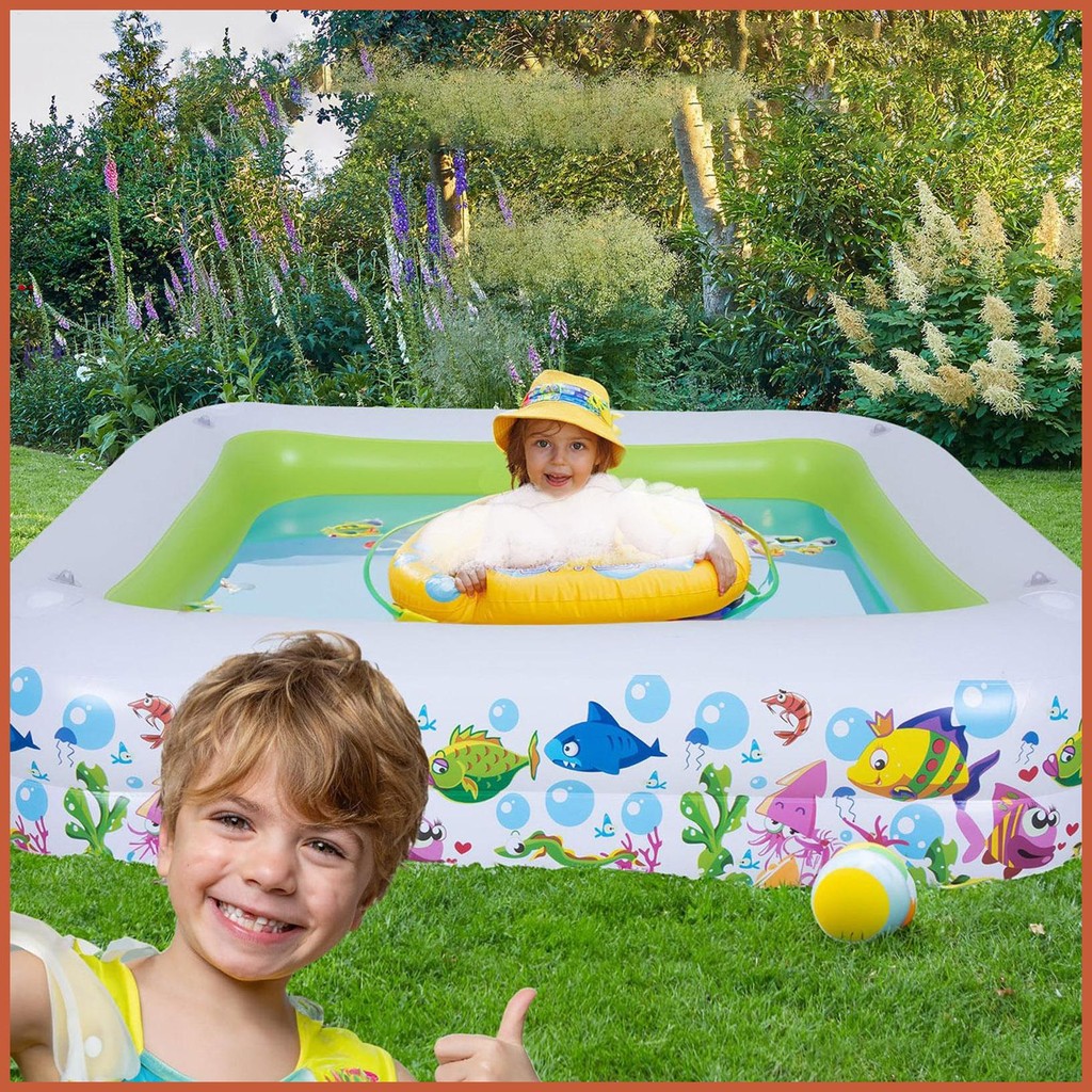 Inflatable Paddling Pool with Sun Shade Spacious Swimming Pool Fun ...