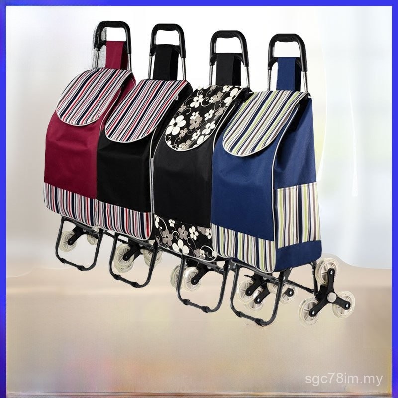 Troli membeli-belah pasar raya lipat enam roda dengan bangku, troli ...