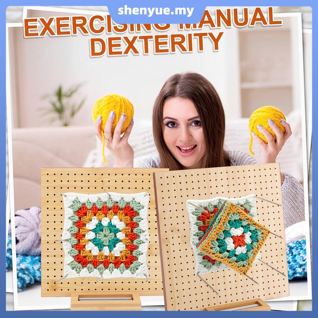 9.8/11.4inch Crochet Blocking Board with 20 Steel Rod Bamboo Wooden ...