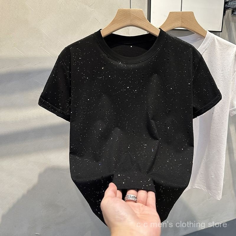 Baju T lelaki dan perempuan jenama fesyen dengan cetakan bintang hitam ...