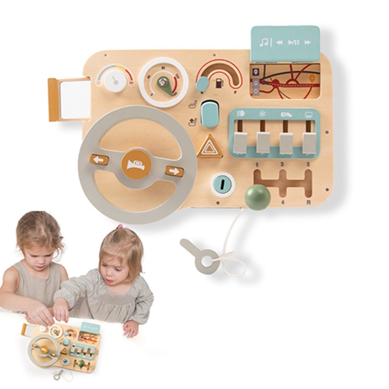 Montessori Toy Car Busy Board Baby Learning Car Driving Toys Wooden ...