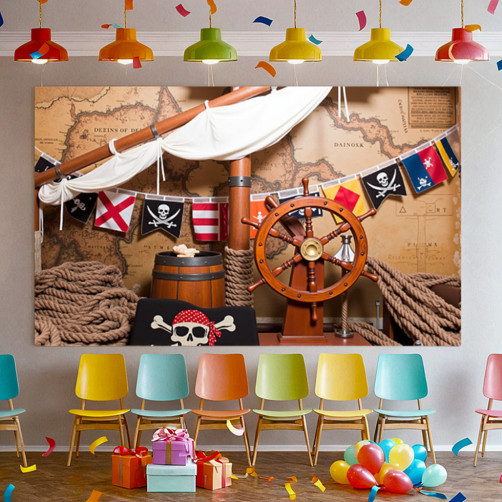 Pirate Party Decorations Banner Pirate Happy Birthday Backdrop Pirate ...