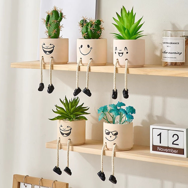 Ins Hanging Feet Doll Small Ornaments Potted Plant Living Room TV ...