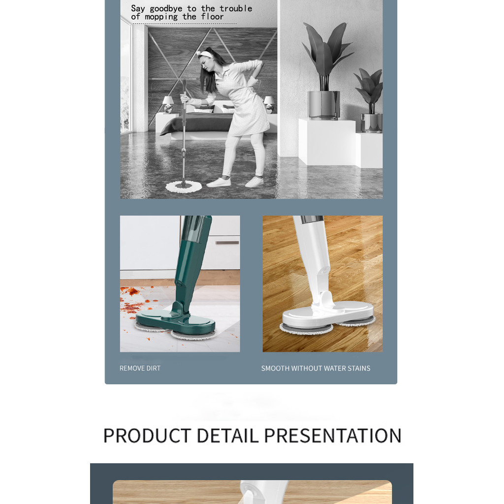 Wireless Electric Spin Mop Cleaner Automatic 2 in 1 Wet & Dry Home ...