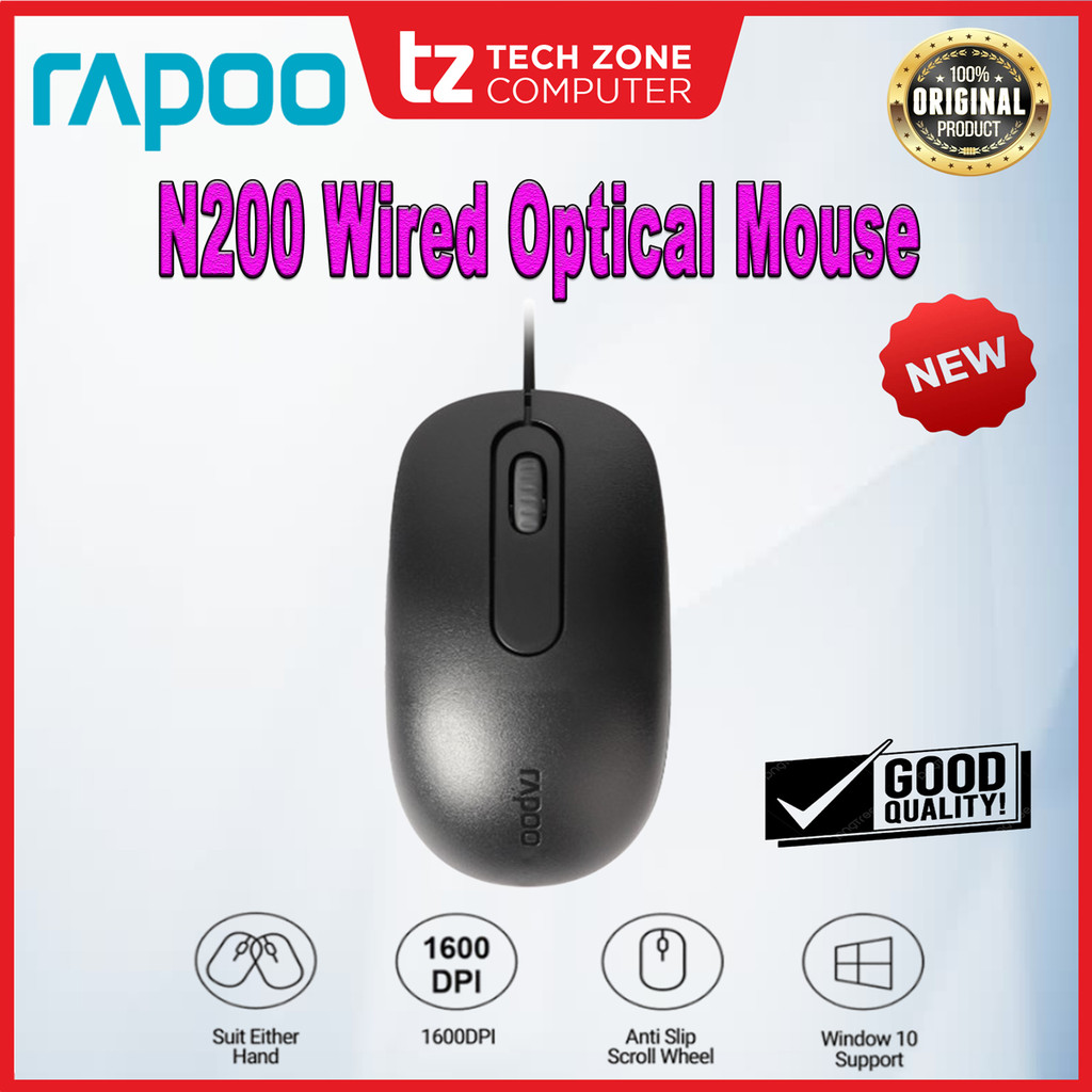 Rapoo N200 Wired Optical High resolution 1600 DPI sensor Mouse | Shopee ...