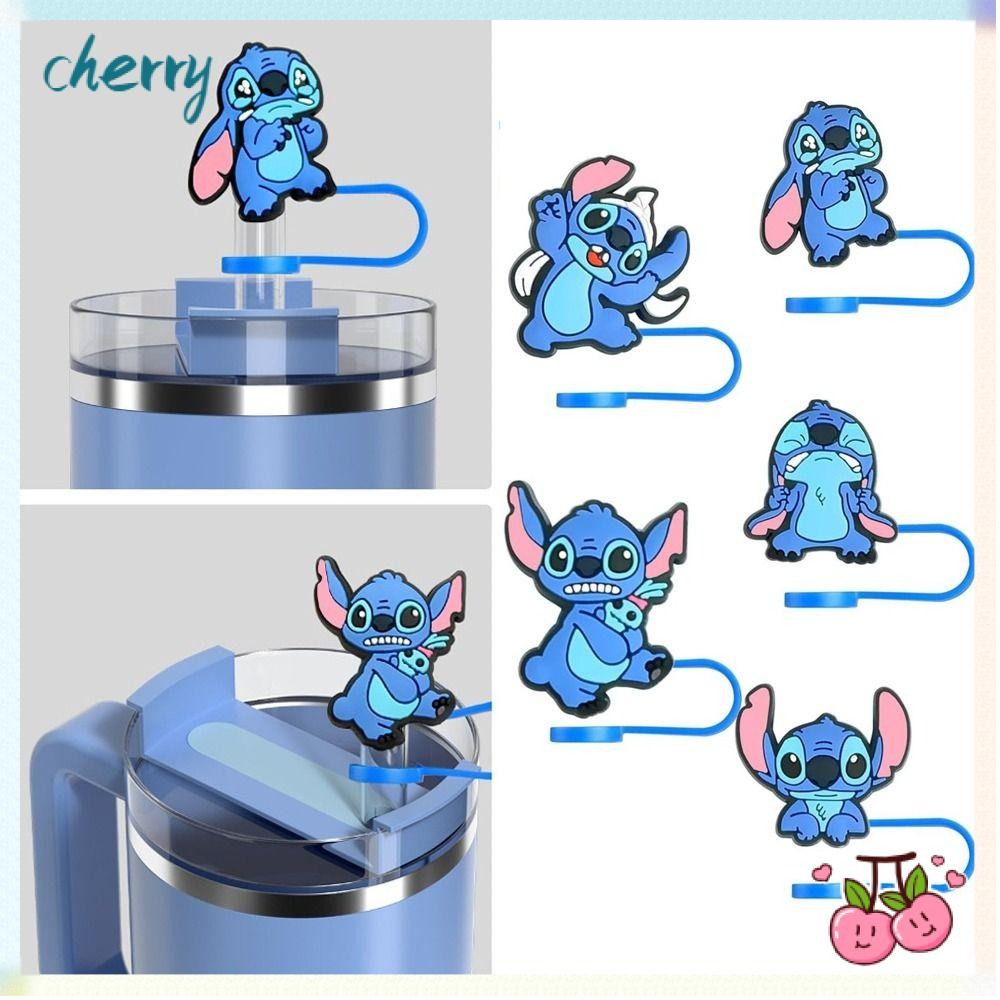 CHERRY 5pcs Straw Cover Cap, Cartoon Stitch Funny Straw Topper, Cute Tumbler Accessories 8mm ...