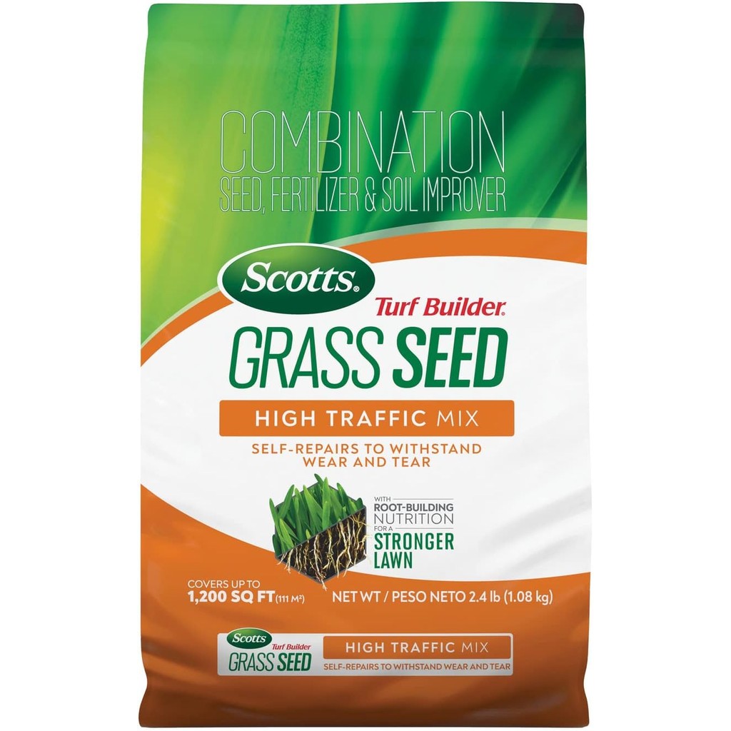 Scotts Turf Builder Grass Seed High Traffic Mix with Fertilizer and ...