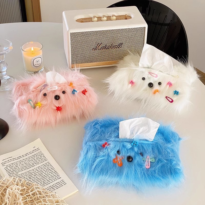 Plush Cute diy Hairpin Puppy Tissue Box Car Living Room Desktop Paper ...