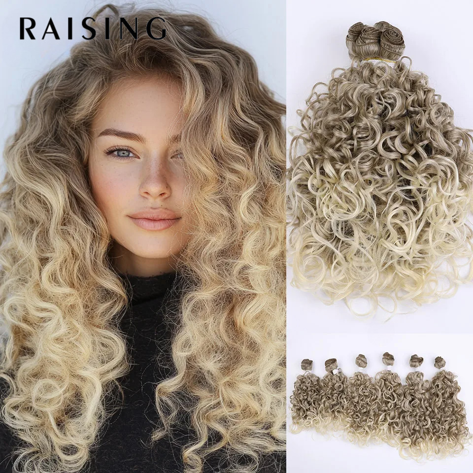 Raising Synthetic Deep Wave Hair Bundles 6 pcs 18 20 22 inch Ombre ...