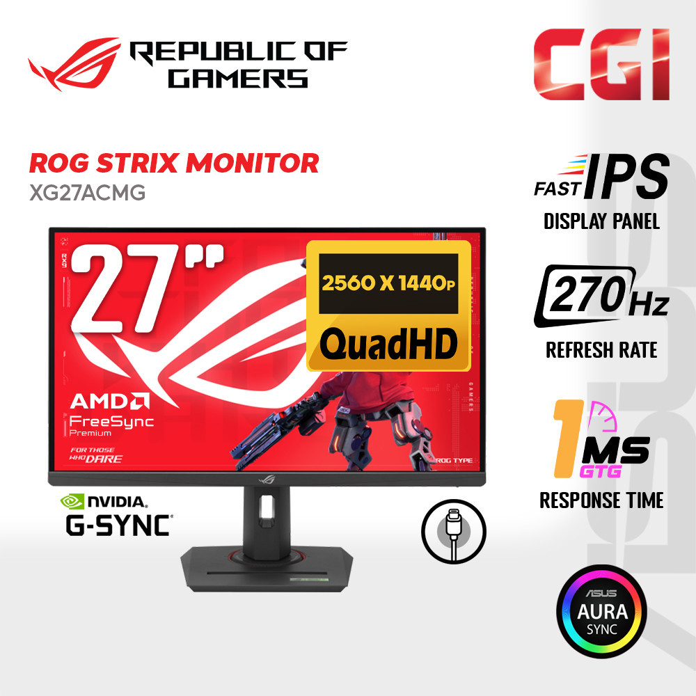 Asus 27"ROG Strix XG27ACMG Fast IPS QHD HDR400 G-Sync FreesyncPremium ...