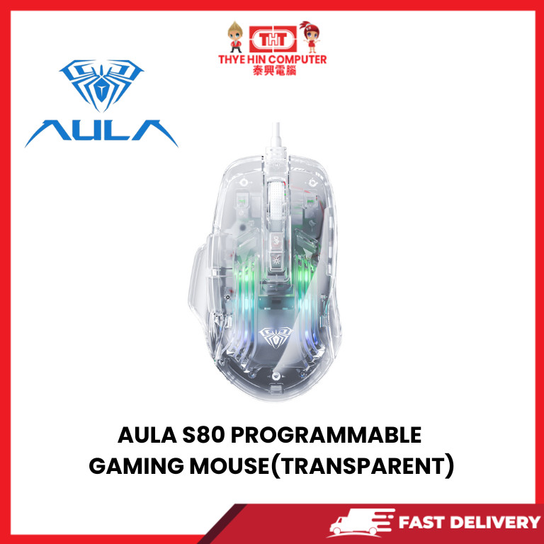 AULA S80 PROGRAMMABLE GAMING MOUSE (TRANSPARENT) | Shopee Malaysia