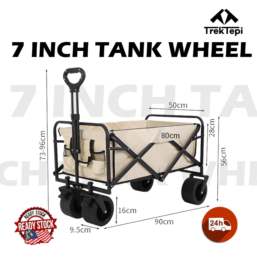 TrekTepi 7Inch Tank Wheel (YF072) Outdoor Wagon Trolley Heavy Duty Double Capacity Troli ...