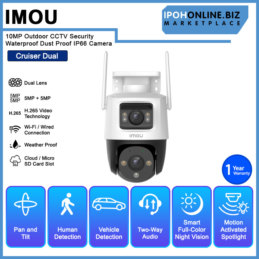 IMOU Cruiser Dual 2 10MP (5MP Fix + 5MP PTZ) Outdoor CCTV Security ...