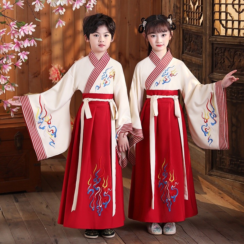 Traditional Chinese Ancient Hanfu Dress Set Kids Boys Girls Oriental ...
