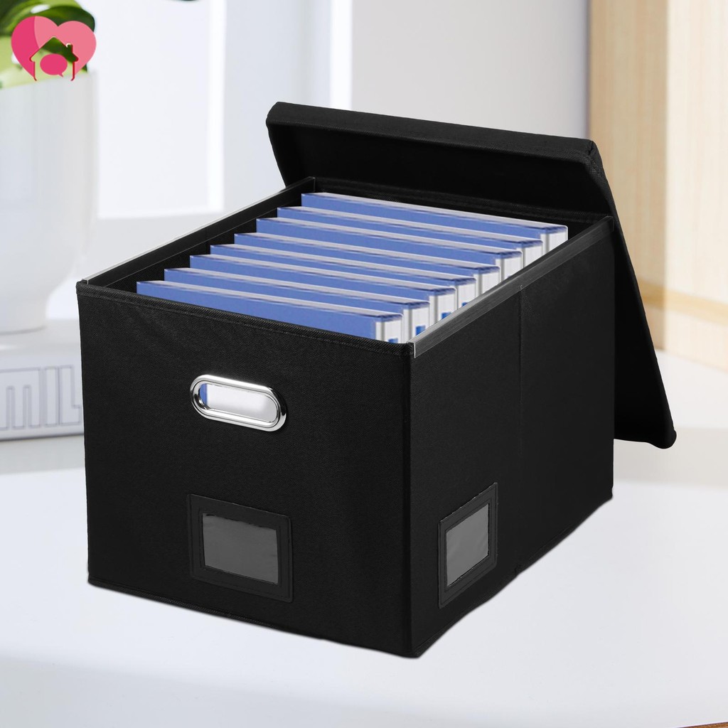 File Organizer Box with Lid Foldable Hanging File Filing Box Fabric ...