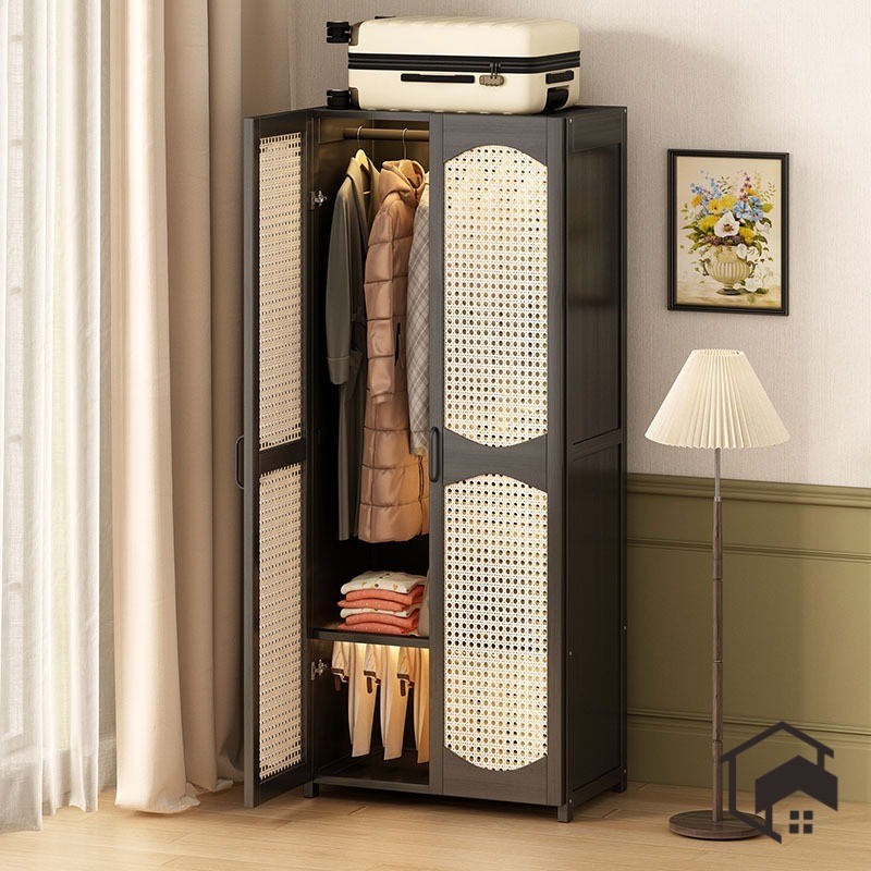 Black Wardrobe Multi-layer Bedroom Clothes Shelf Bamboo Storage Cabinet ...