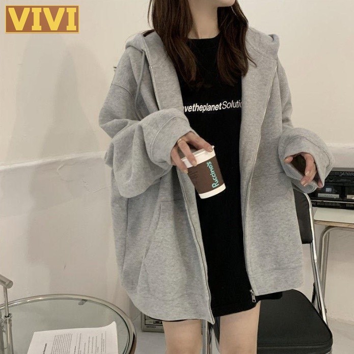 Ready Stock Gray hoodie Women's outerwear women loose-fitting Korean ...