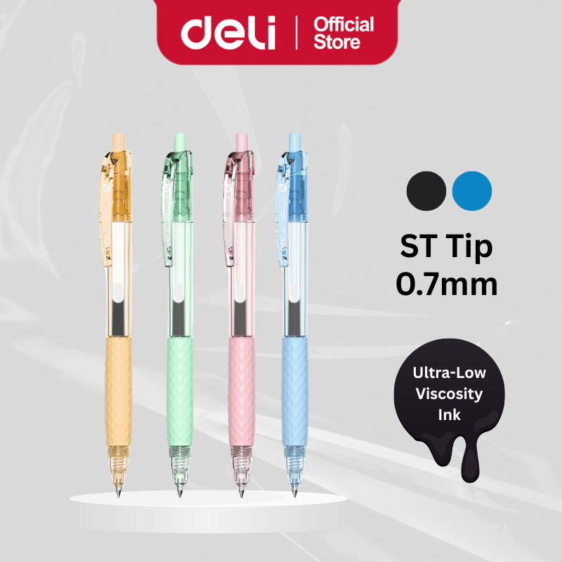 Deli LINEUM Smooth Ink Ballpoint Pen 0.7mm Retractable Soft Grip Quick ...