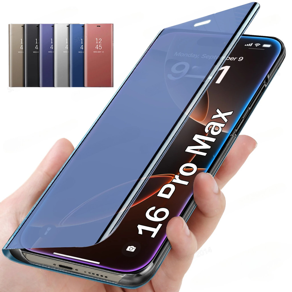 Full Protection Mirror Flip Bracket Phone Case For iPhone 16e 16 15 14 ...